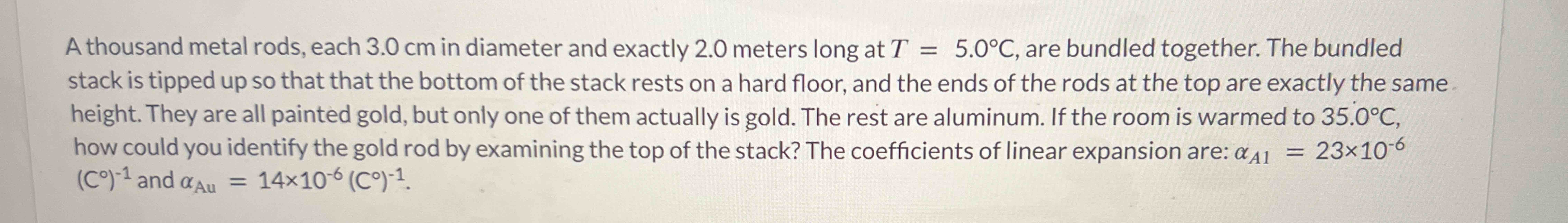 Solved A thousand metal rods, each 3.0 cm in ﻿diameter and | Chegg.com