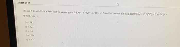 Solved Question 15 form a partition of the sample space SPA) | Chegg.com