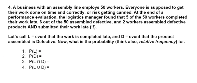 Solved A business with an assembly line employs 50 ﻿workers. | Chegg.com