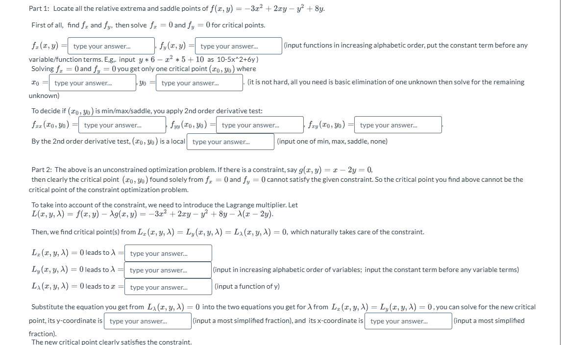 Solved Part 1: Locate all the relative extrema and saddle | Chegg.com