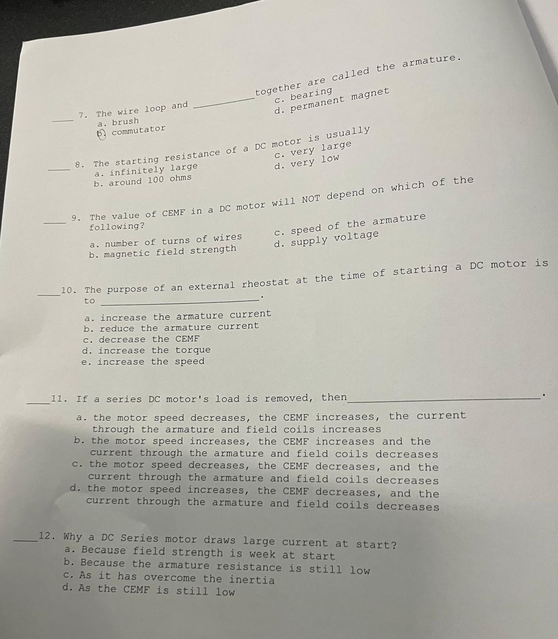 Solved The wire loop and together are called the armature.a. | Chegg.com