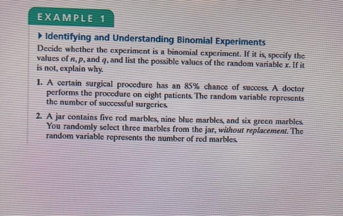 Solved EXAMPLE 1 > Identifying and Understanding Binomial | Chegg.com
