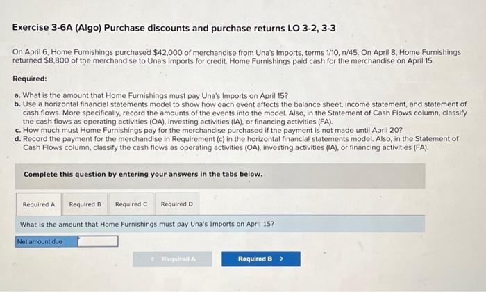 Solved Exercise 3-6A (Algo) Purchase discounts and purchase | Chegg.com