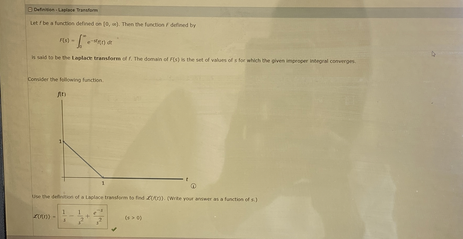 Solved Definition - ﻿Laplace TransformLet f ﻿be a function | Chegg.com