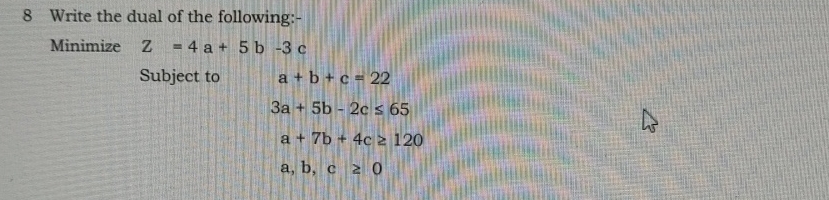 Solved 8 ﻿Write the dual of the following:- ﻿Minimize | Chegg.com