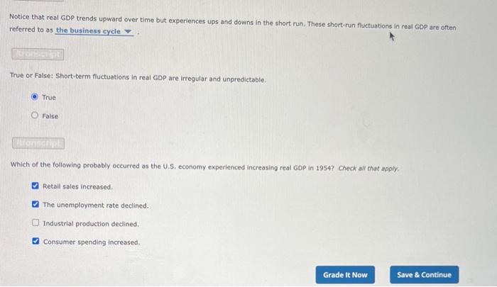 Solved Notice that real GDP trends upward over time but | Chegg.com
