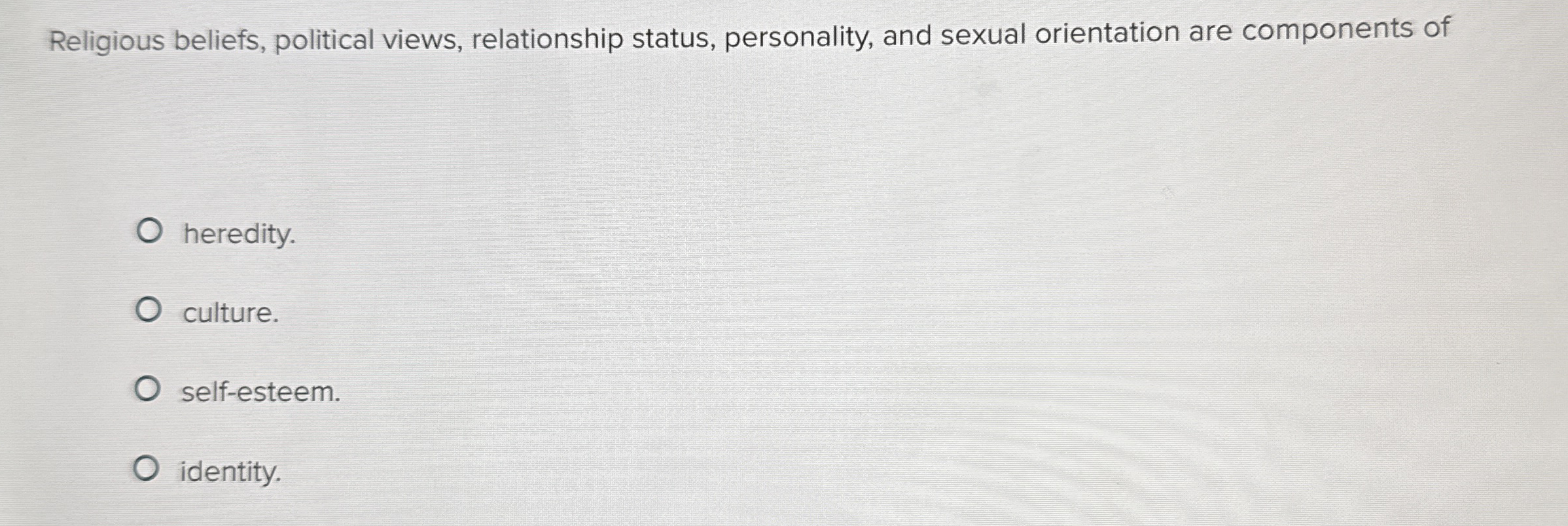 Solved Religious beliefs, political views, relationship | Chegg.com