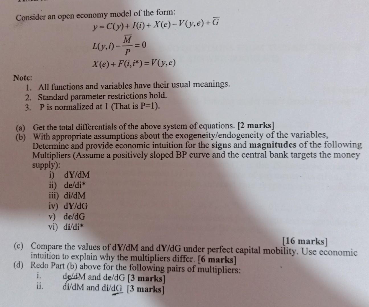 Solved Consider an open economy model of the form: | Chegg.com