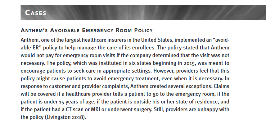 Solved Read Chapter 9 ﻿Case Study - ﻿Anthem’s Avoidable ER | Chegg.com
