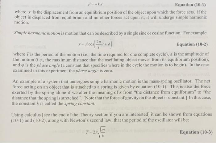Solved Pe-kx Equation (10-1) where x is the displacement | Chegg.com
