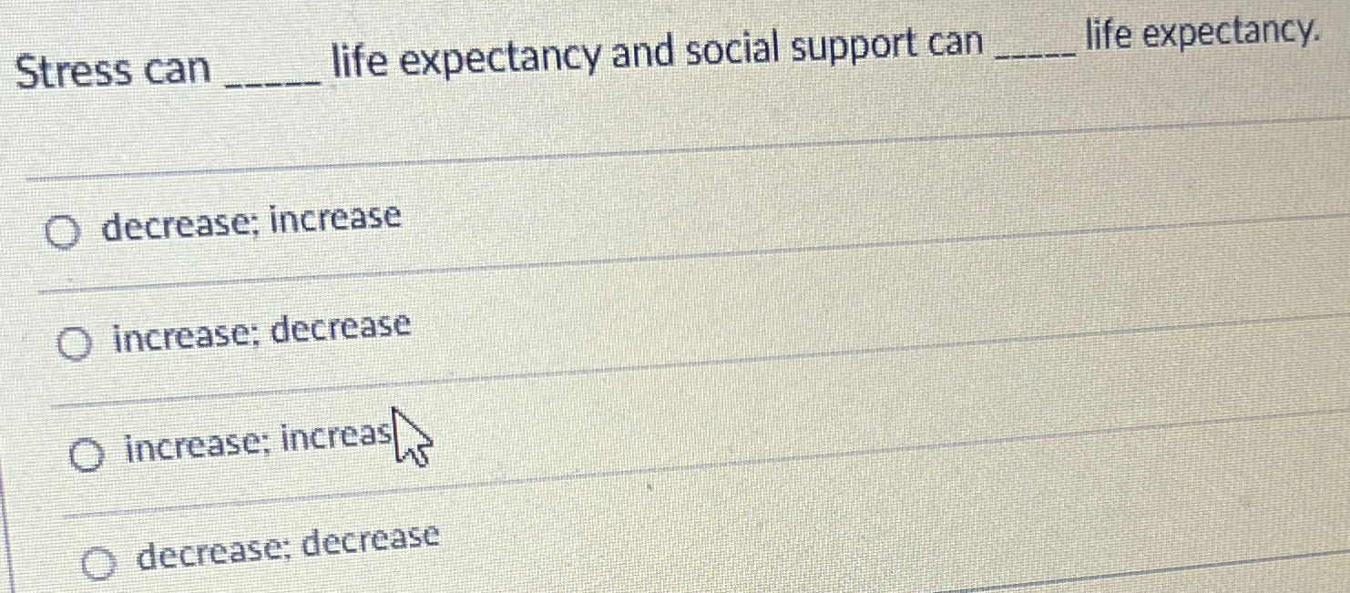 Solved Stress canlife expectancy and social support can | Chegg.com