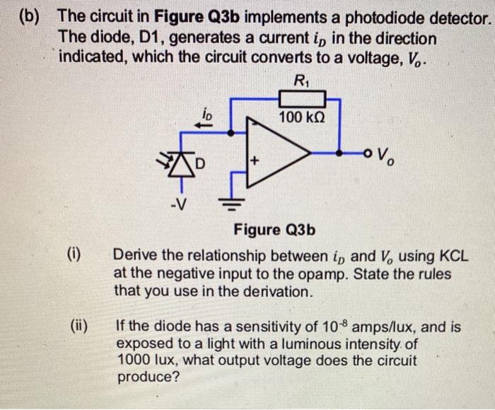 Solved (b) The circuit in Figure Q3b implements a photodiode | Chegg.com