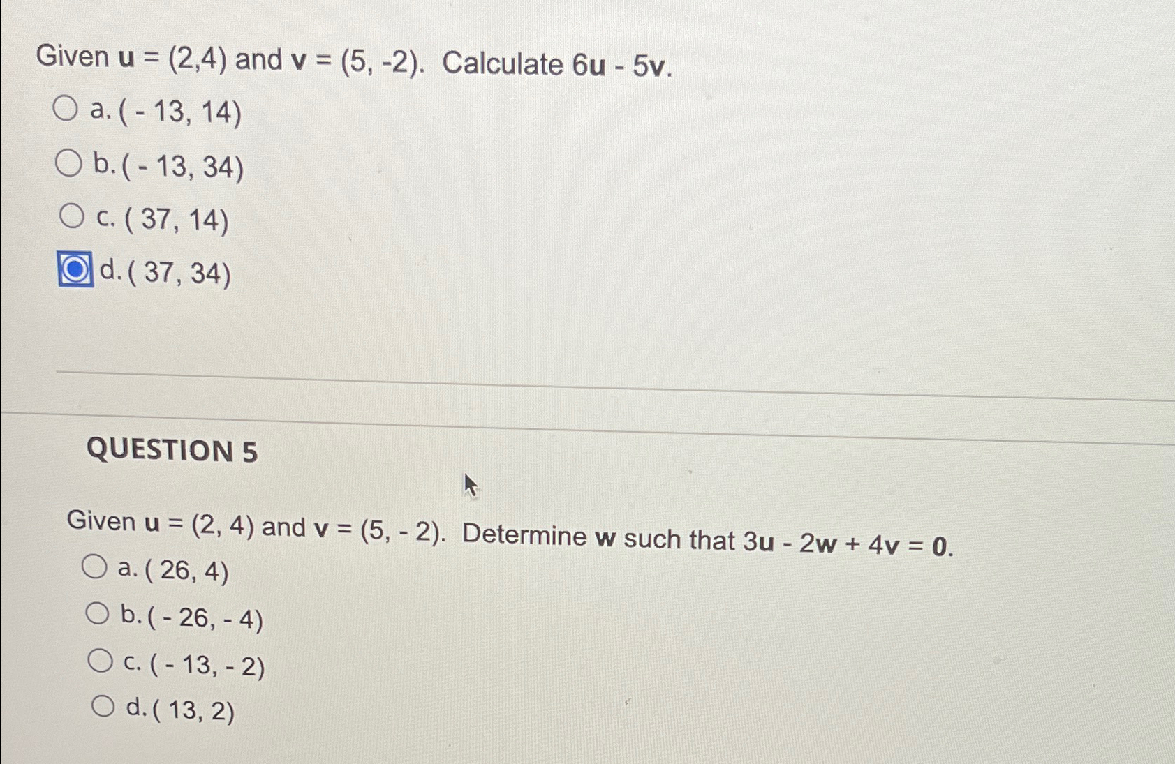 Solved Given u=(2,4) ﻿and v=(5,-2). ﻿Calculate | Chegg.com