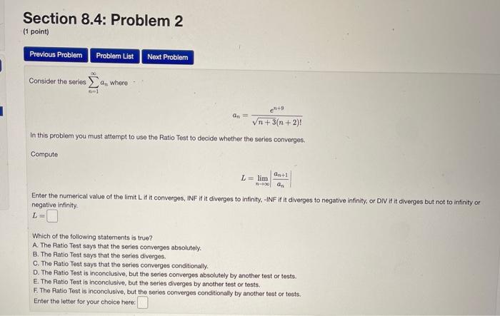 Solved Section 8.4: Problem 2 (1 point) Previous Problem | Chegg.com