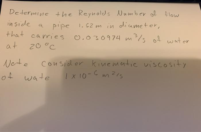 Solved Determine the Reynolds Number of flow inside pipe | Chegg.com