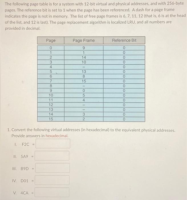 Solved The following page table is for a system with 12 -bit | Chegg.com