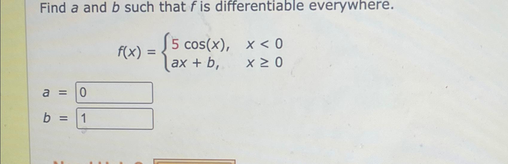 Solved Find a and b ﻿such that f ﻿is differentiable | Chegg.com