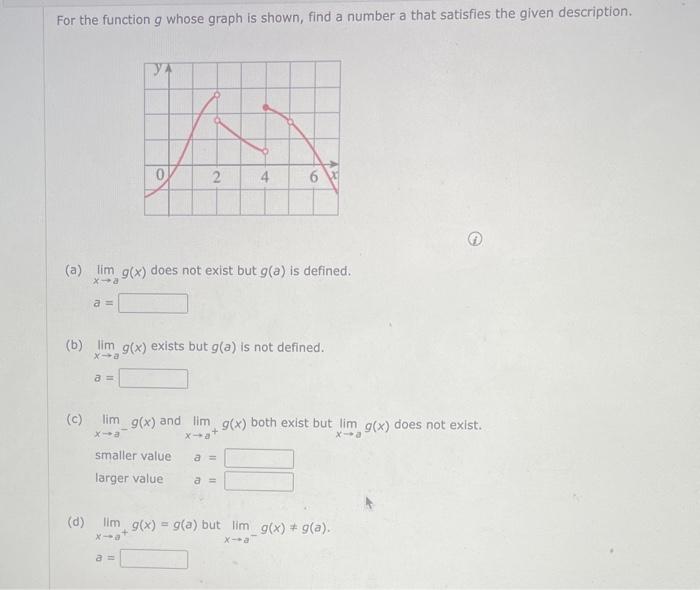 Solved For the function g whose graph is shown, find a | Chegg.com