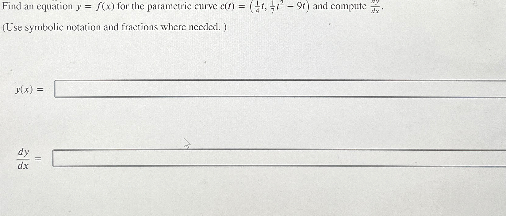 Solved Find an equation y=f(x) ﻿for the parametric curve | Chegg.com