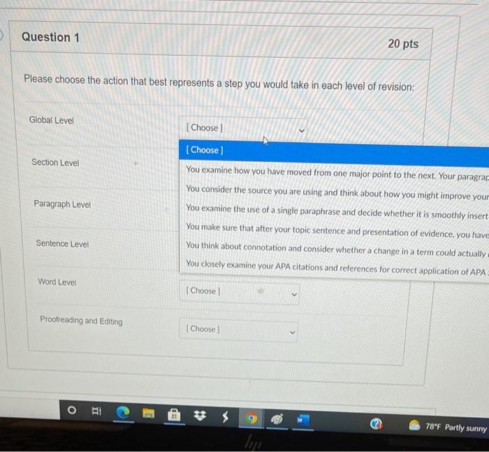 Solved Question 1 20 pts Please choose the action that best | Chegg.com