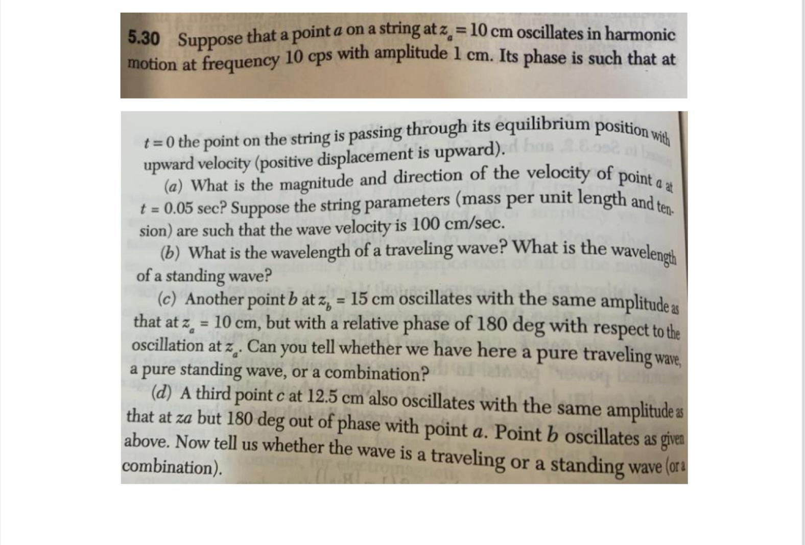 Solved 5.30 ﻿Suppose that a point a ﻿on a string at za=10cm | Chegg.com