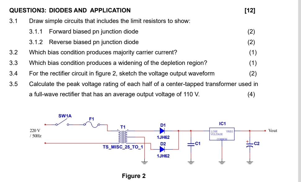 Solved QUESTION3: DIODES AND APPLICATION[12]3.1 ﻿Draw simple | Chegg.com