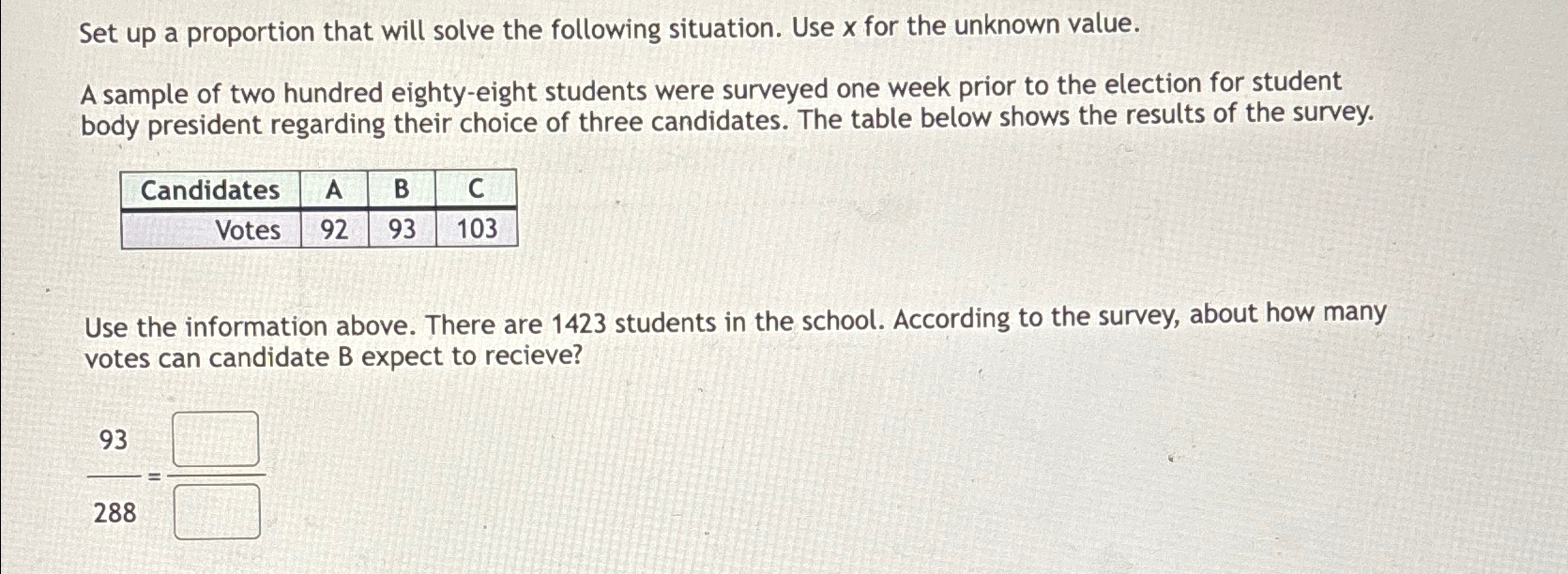 Solved Set up a proportion that will solve the following | Chegg.com