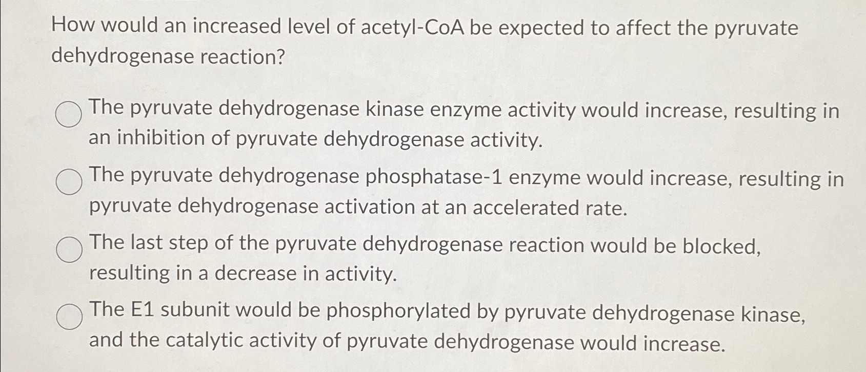 Solved How would an increased level of acetyl-CoA be | Chegg.com