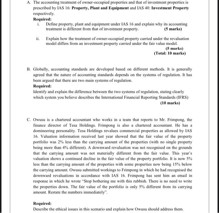 Solved A. The accounting treatment of owner-occupied | Chegg.com
