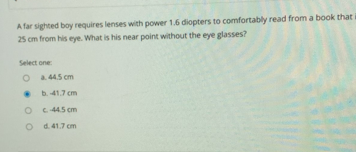 Solved A far sighted boy requires lenses with power 1.6 | Chegg.com