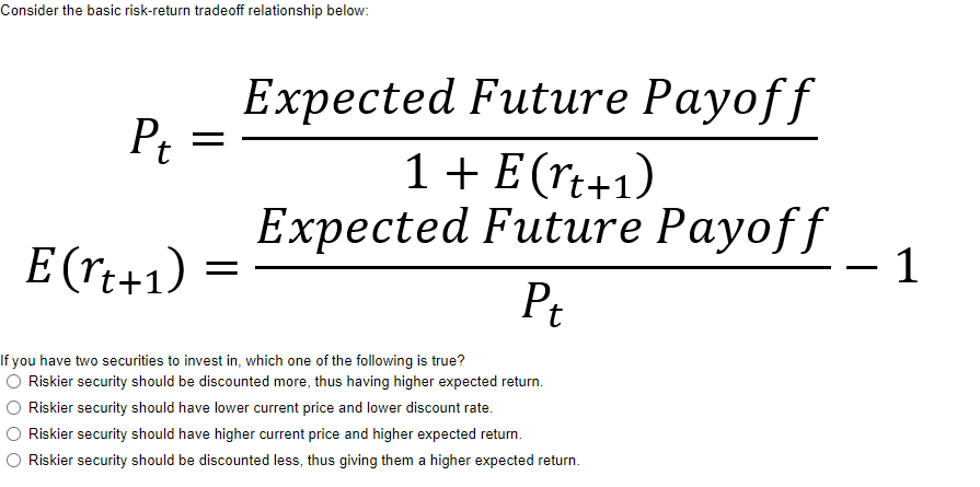 Solved Pt= Expected Future Payoff 1+E(rt+1)E(rt+1)= Expected | Chegg.com