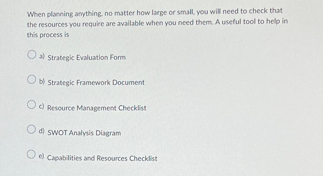 Solved When planning anything, no matter how large or small, | Chegg.com
