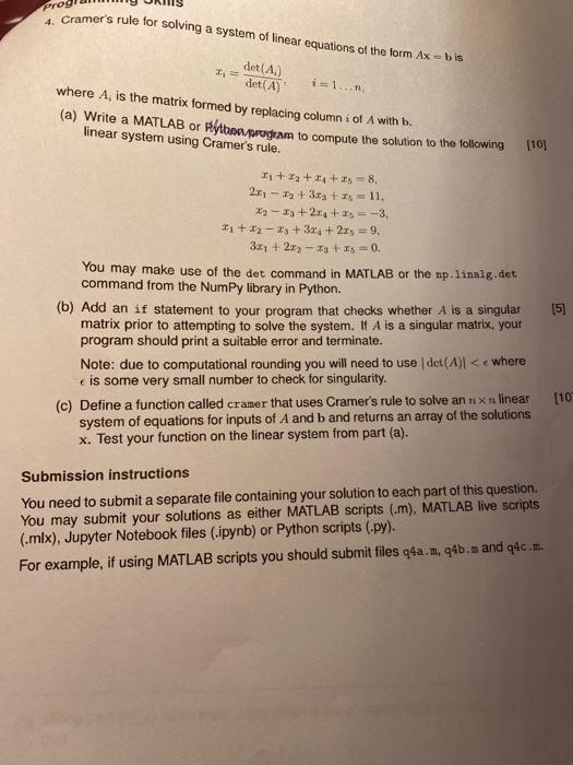 Solved Cramer's rule for solving a system of linear | Chegg.com