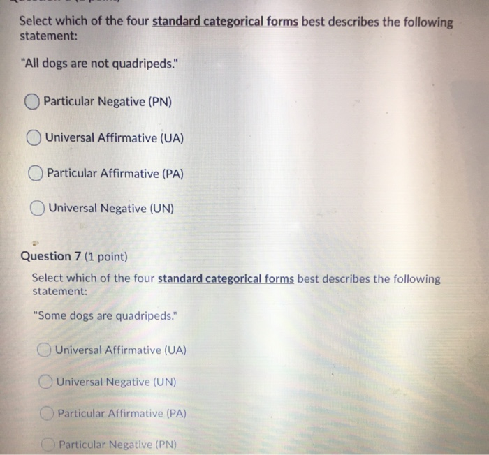 Solved Select which of the four standard categorical forms | Chegg.com