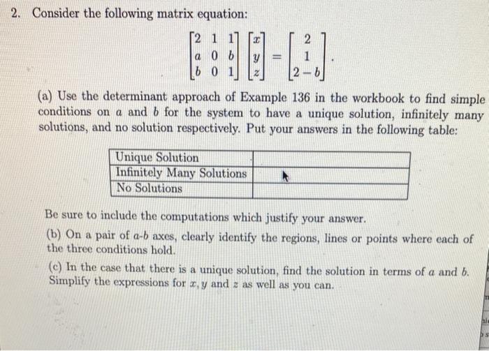 Solved 2. Consider the following matrix equation: | Chegg.com