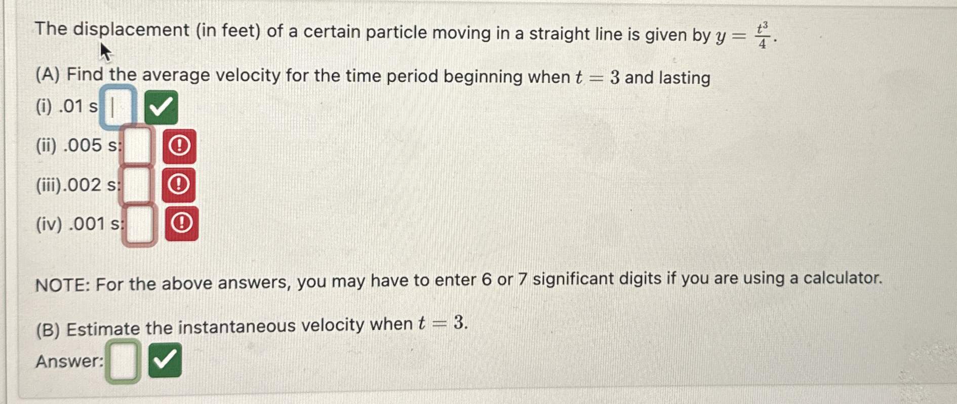 Solved The displacement (in feet) ﻿of a certain particle | Chegg.com