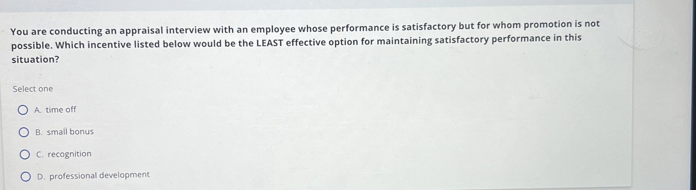 Solved You are conducting an appraisal interview with an | Chegg.com