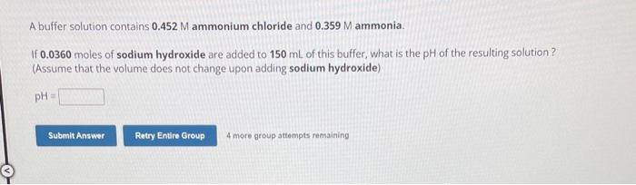 Solved A buffer solution contains 0.452M ammonium chloride | Chegg.com