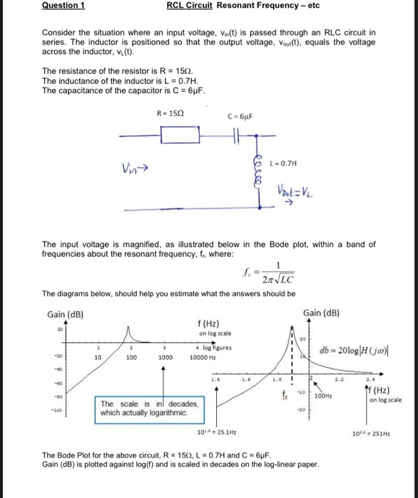 Solved Question 1 RCL Circuit Resonant Frequency - etc | Chegg.com