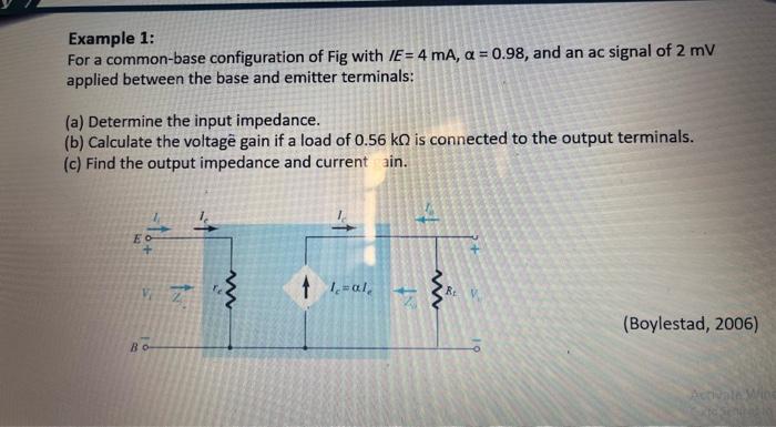 Solved Example 1: For a common-base configuration of Fig | Chegg.com