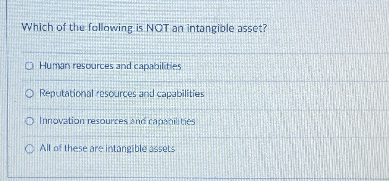 Solved Which of the following is NOT an intangible | Chegg.com