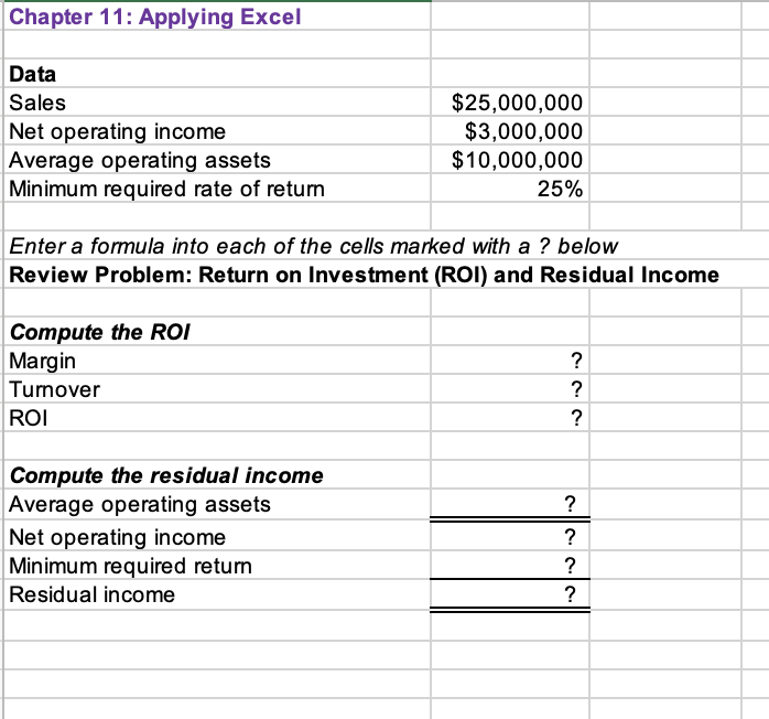 Solved Chapter 11: Applying ExcelEnter a formula into each | Chegg.com