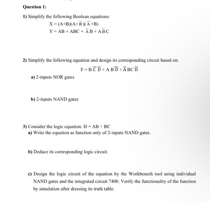 Solved 1 Simplify The Following Boolean Equations 2539