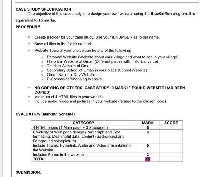 Solved CASE STUDY SPECIFICATION The objective of this case | Chegg.com