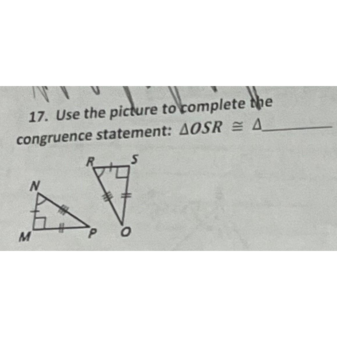 Solved Use the picture to complete the congruence statement: | Chegg.com