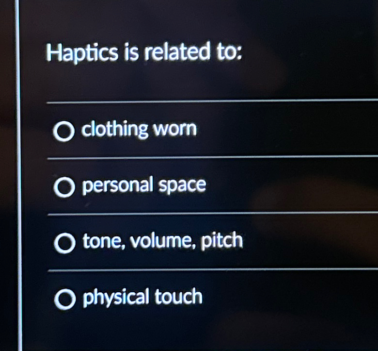 Solved Haptics is related to:q,clothing wornpersonal | Chegg.com