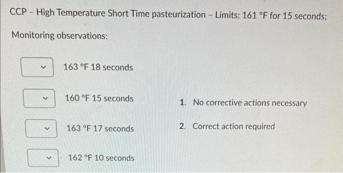 Solved CCP - High Temperature Short Time pasteurization - | Chegg.com