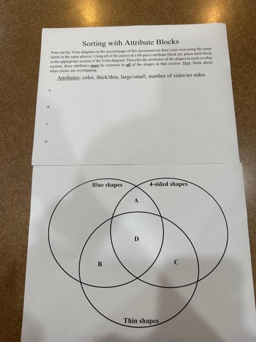 Solved Sorting with Attribute Blocks Print out the Venn | Chegg.com