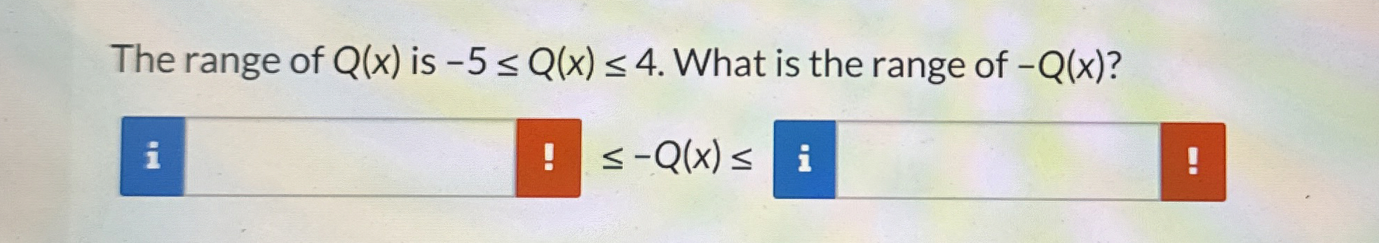 Solved The range of Q(x) ﻿is -5≤Q(x)≤4. ﻿What is the range | Chegg.com