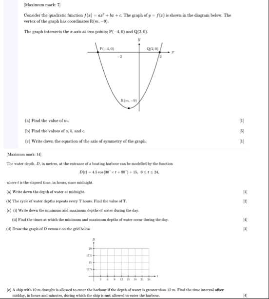 Solved [Maximum mark: 7]Consider the quadratic function | Chegg.com